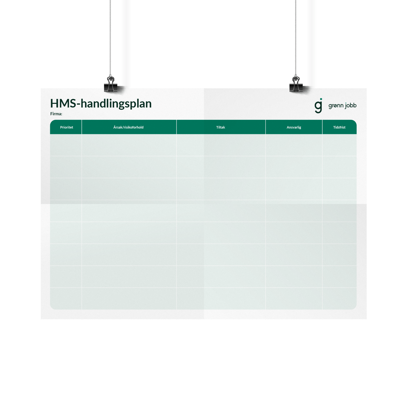 Last ned gratis skjema for HMS-handlingsplan | Grønn Jobb